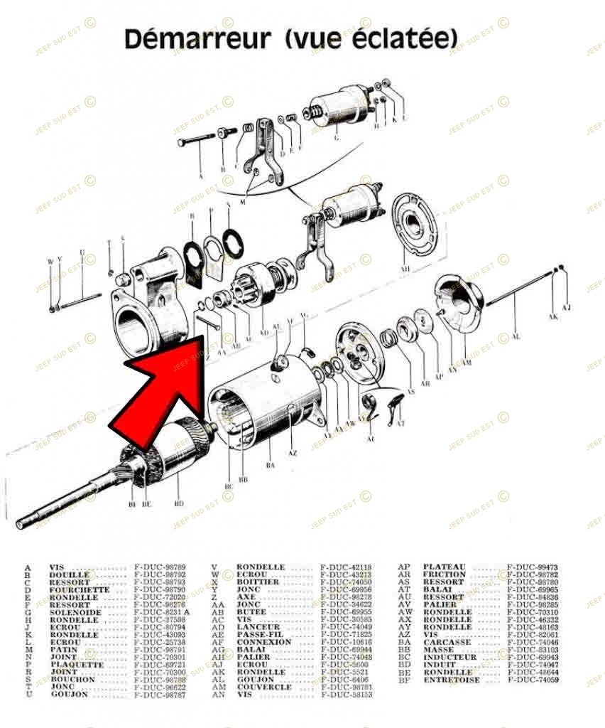 AXE FOURCHETTE DEMARREUR 24V, Electricite 24V, JEEP